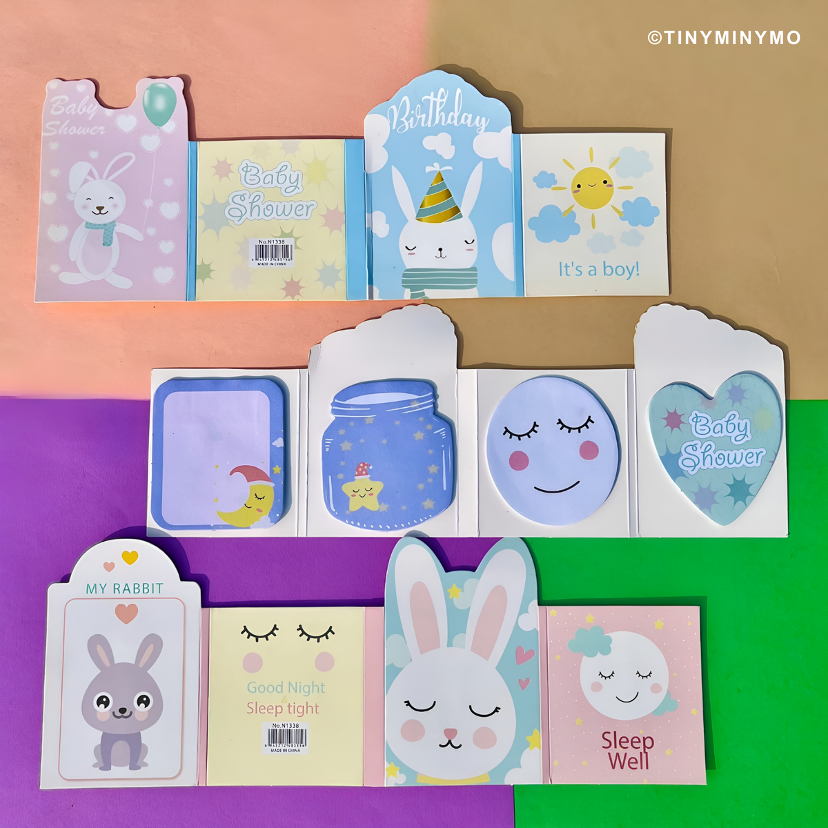 Baby Shower Bunny Foldable Sticky Notes | Tinyminymo