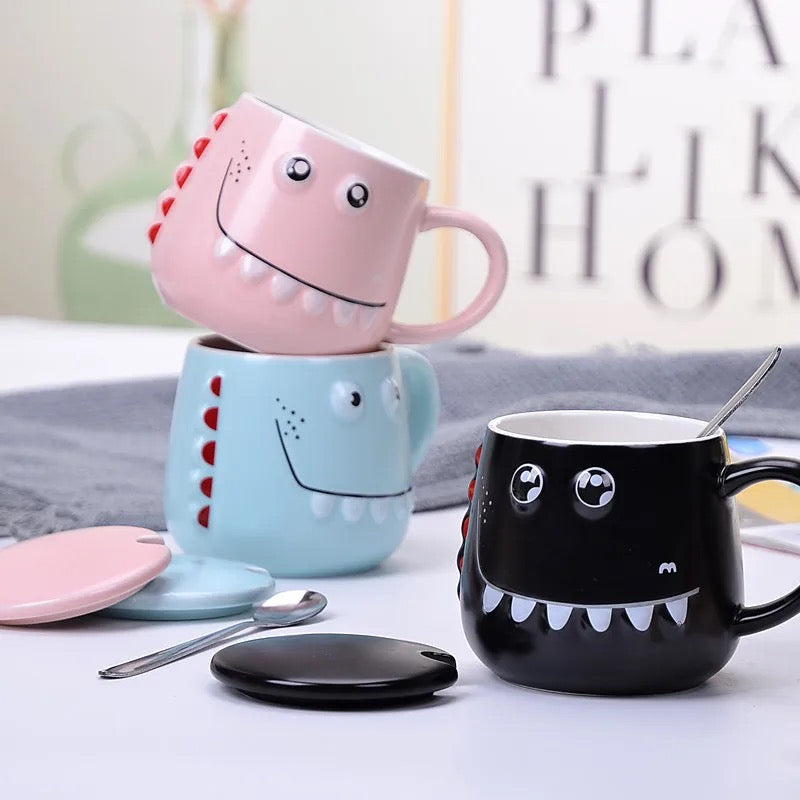 Buy Cute Big Teeth Dino Mug With Lid And Spoon | Online from Tinyminymo