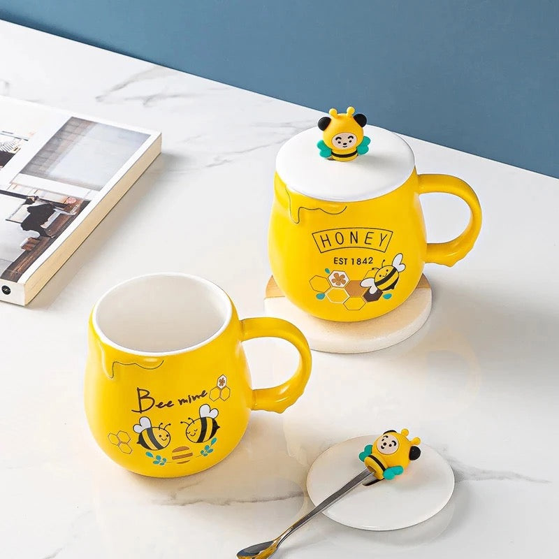 Buy Cute Bee Ceramic Mug with Lid and Spoon Online In India