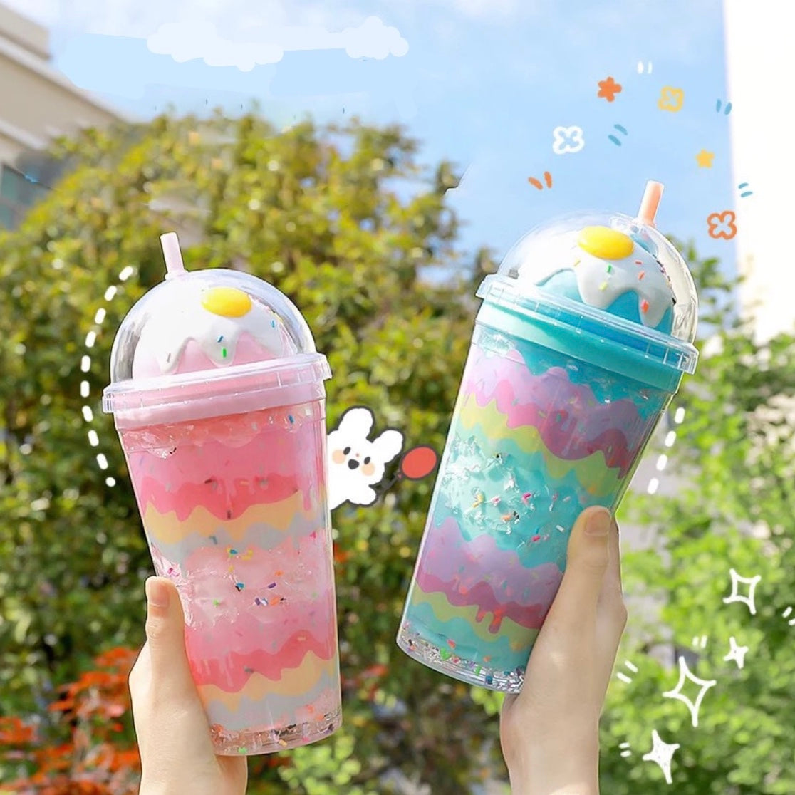 Cute Egg Ice-Cream Confetti Sipper [Large Capacity]